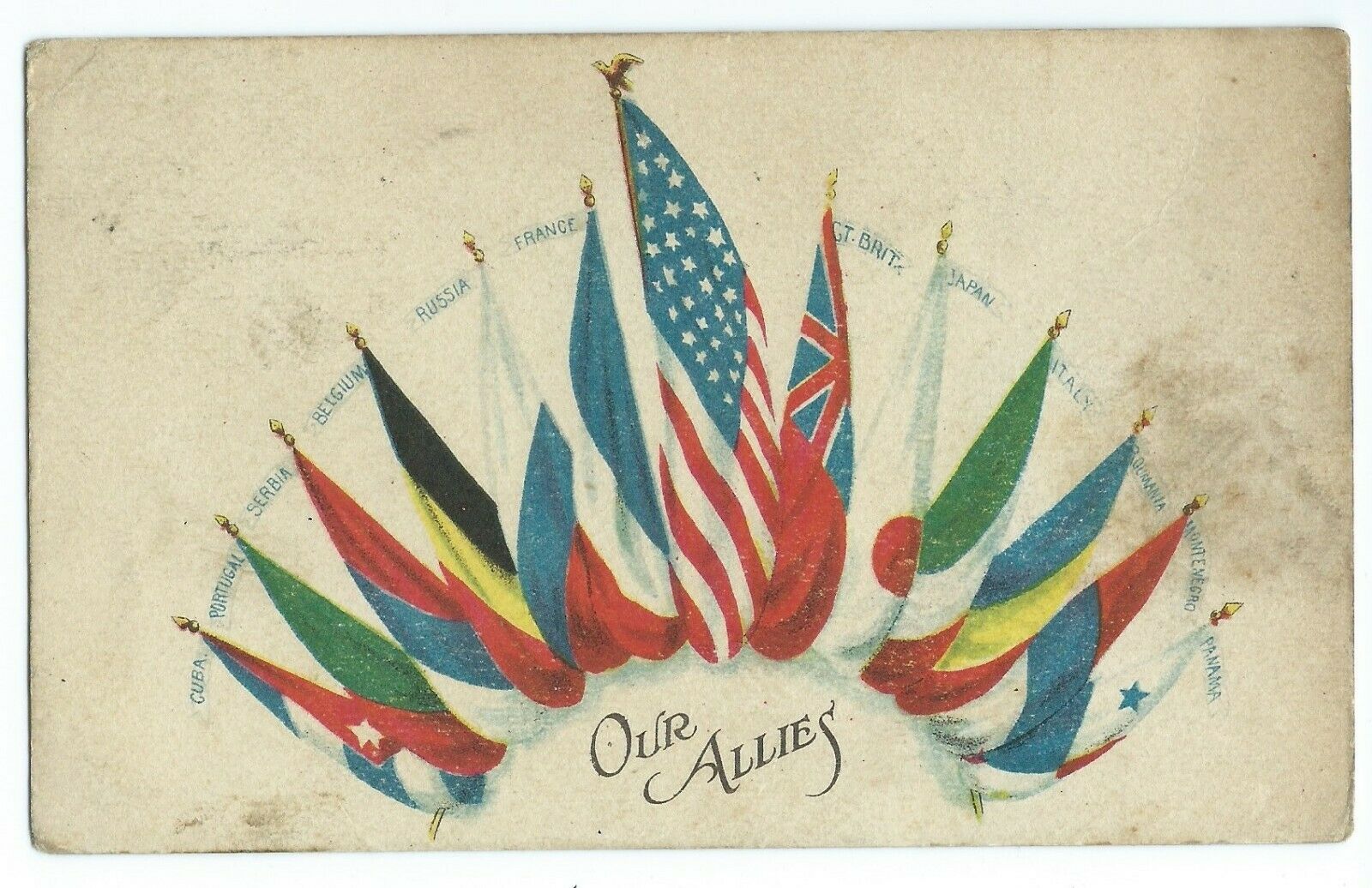 Postcard 1900's Circa "Our Allies Flags" World War I Posted Boston, MA ...