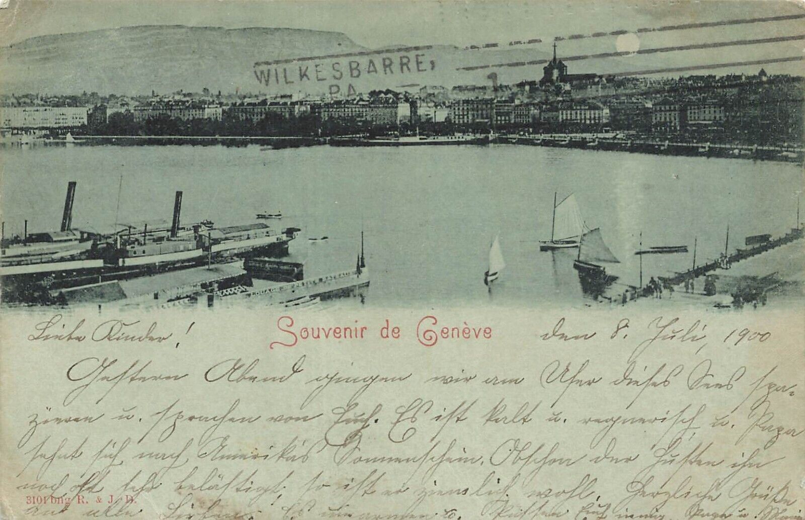 Souvenir DE Geneve Geneva Switzerland Suisse~Moonlight View ~ 1900 ...