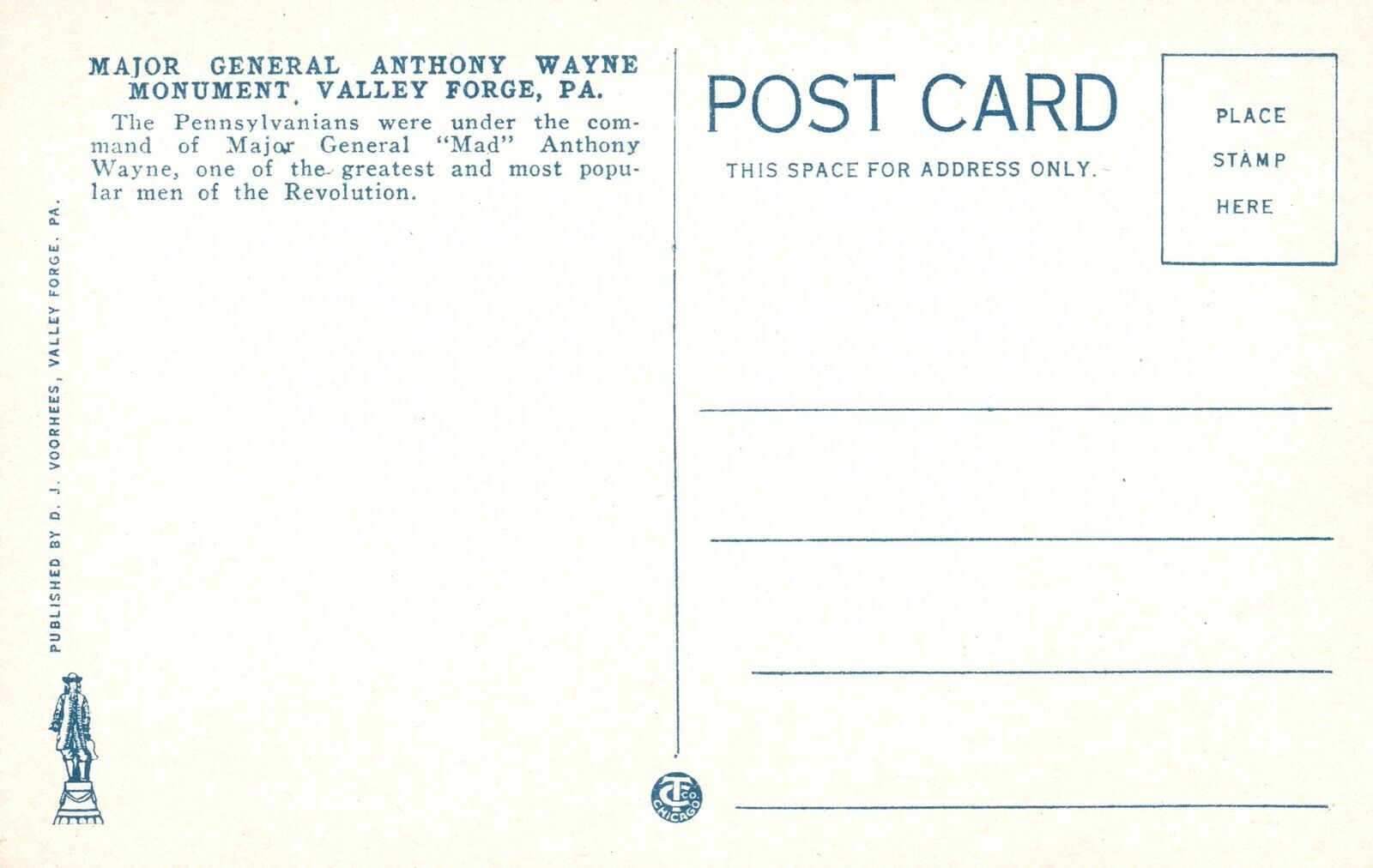 Vintage Postcard 1920's Major General Anthony Wayne Monument Valley ...