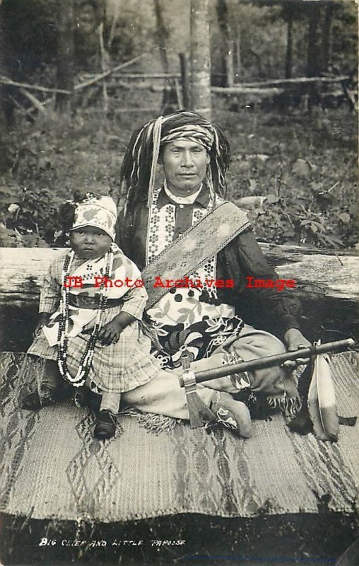 Native American Indians, RPPC, Big Chief with Little Papoose, Wisconsin ...