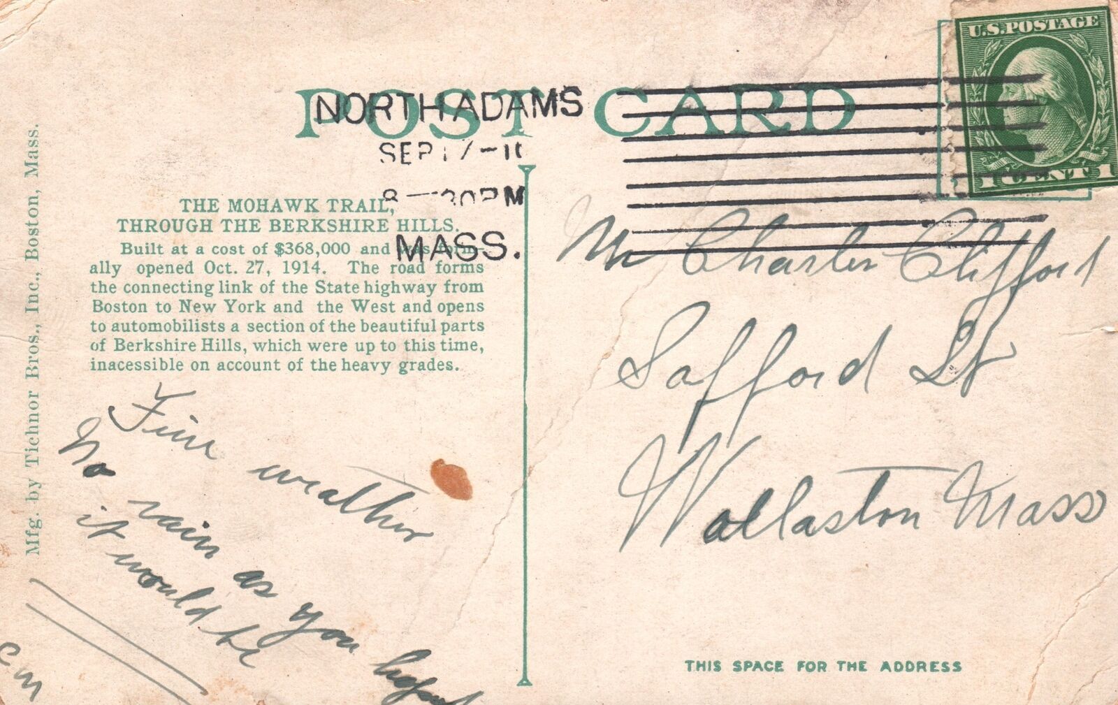 Vintage Postcard 1910's Indian Head Mohawk Trail Through the Berkshire ...