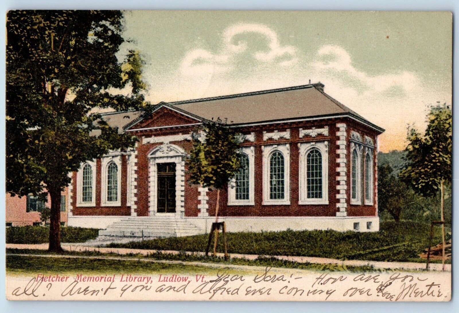 1907 Ludlow Vermont Vintage Postcard Fletcher Memorial Library Exterior ...