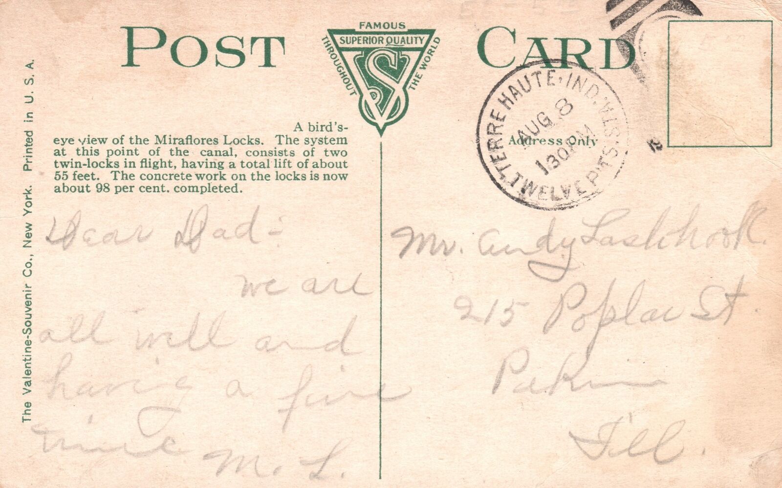 A Bird's Eye View Of The Miraflores Locks Panama Canal Vintage Postcard ...