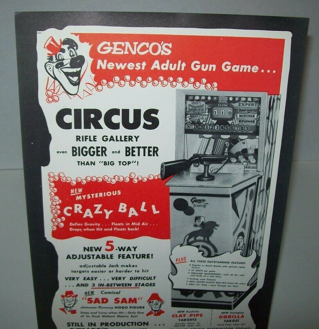 Circus Arcade Flyer 1957 Original UNUSED Shooting Gallery Gun Rifle ...