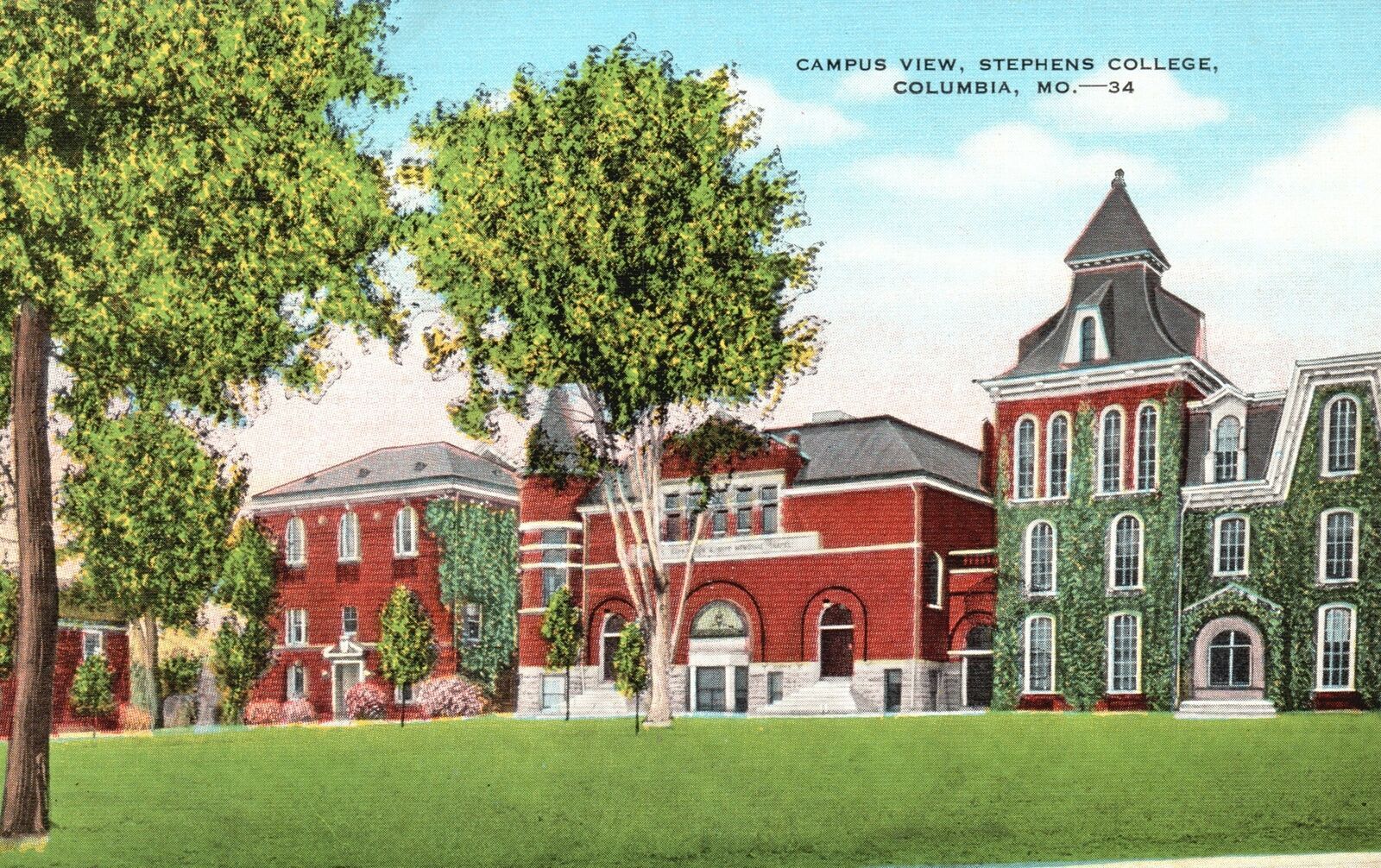 Vintage Postcard Campus View Stephens College Building School Columbia ...
