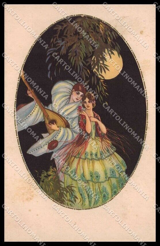 Artist Signed Corbella Lady Pierrot Moon Art Deco Degami serie 2071 pc ...