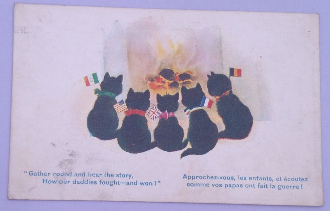 1915s Black Cats Beside Fireplace World War I WWI USA UK Vtg Antique ...