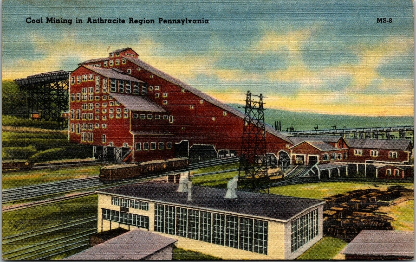 Vtg Coal Mining Glen Lyon Breaker Glen Lyon Pennsylvania PA 1940s Linen ...