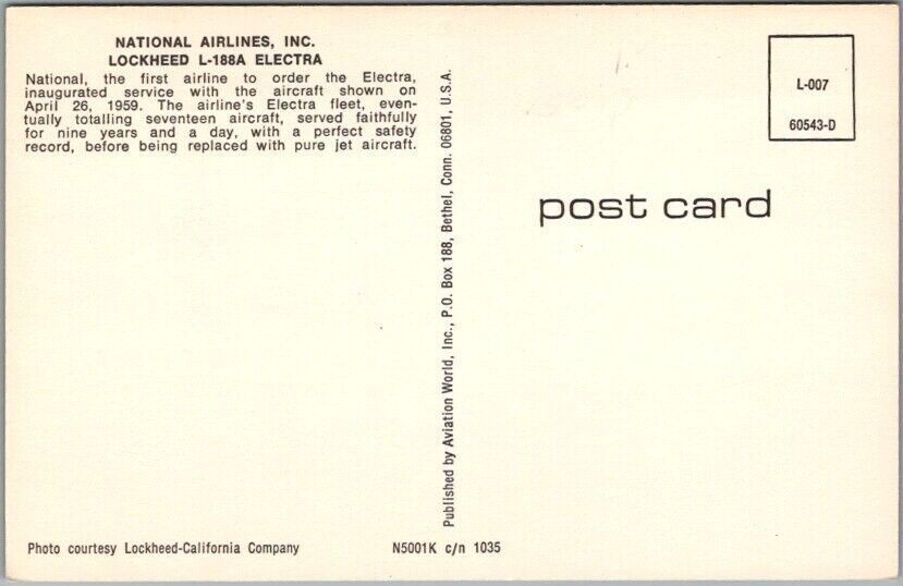 NATIONAL AIRLINES Airplane Postcard "Lockheed L-188A Electra" Aviation ...
