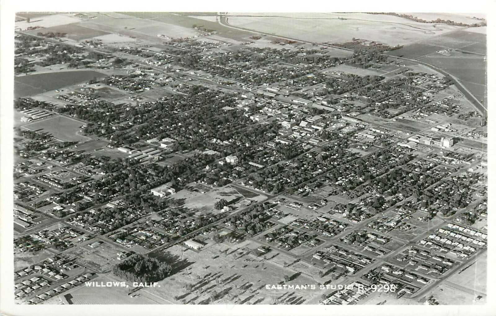 RPPC Postcard; Air View of Willows CA Eastman B-9298 Glenn County ...