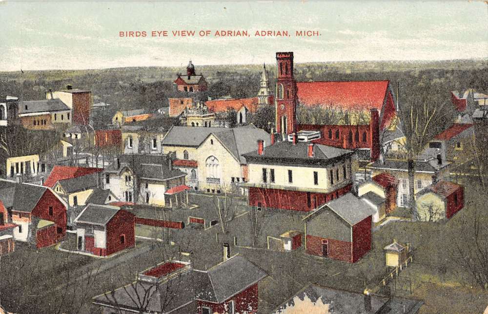 Adrian Michigan birds eye view showing town antique pc Y11660 | United ...