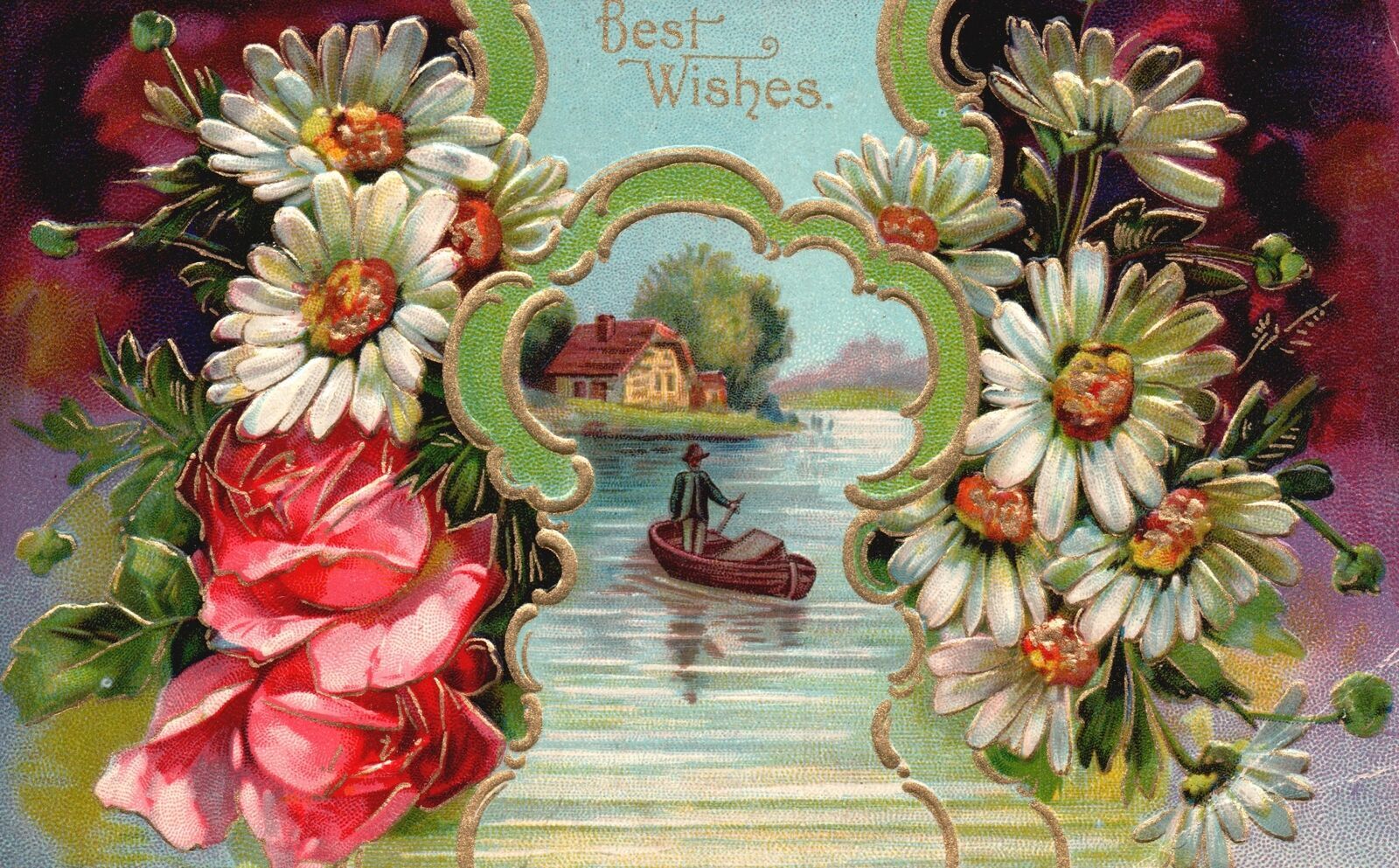 Vintage Postcard 1908 Best Wishes Greetings Daisy & Roses Flowers ...