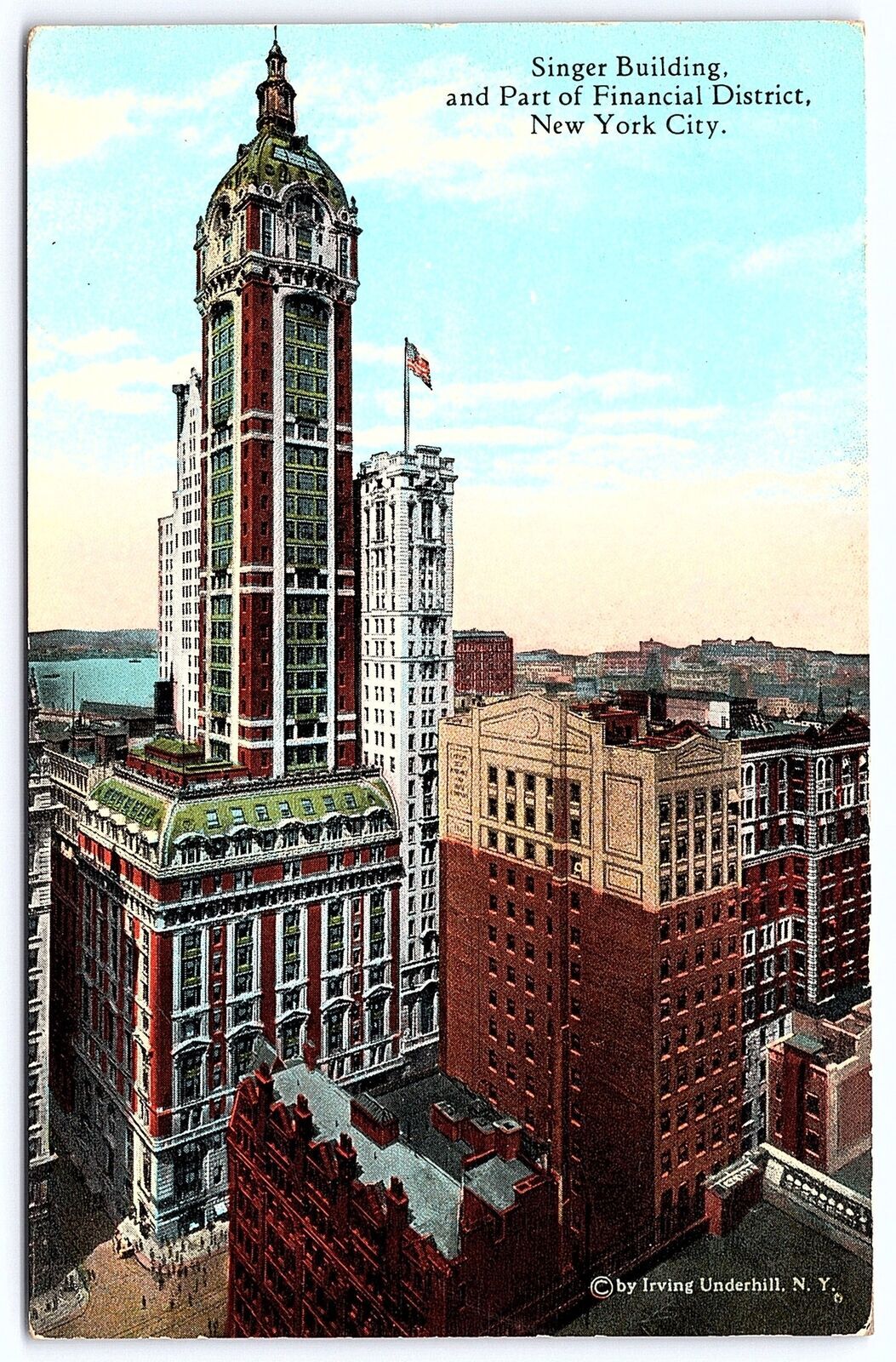 1928 Singer Building & Part Of Financial District New York City Posted ...