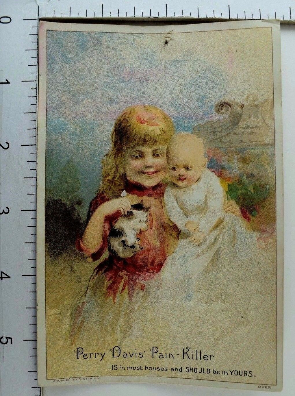 1870's-1880's Perry Davis Pain-Killer Girl Holding Kitten & Happy Baby ...