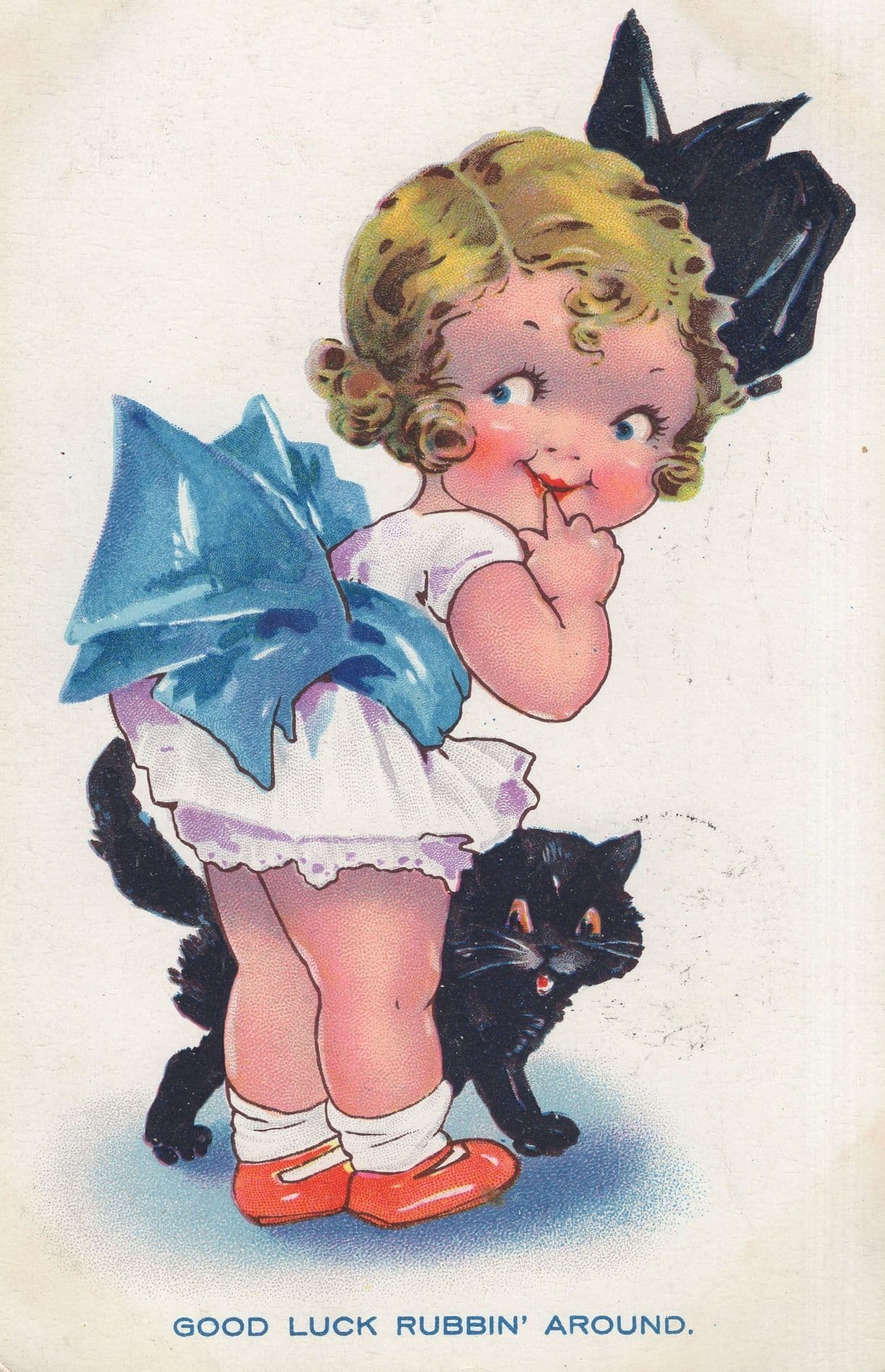 Good Luck Rubbing Around Black Cat Rare Old Comic Postcard | Topics ...