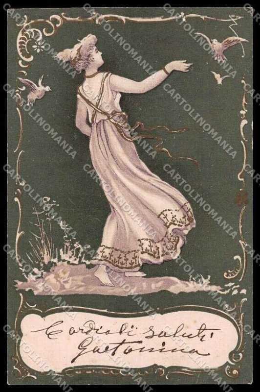 Illustratori Artist Signed Lady Dove Art Nouveau Relief PIN HOLE pc ...