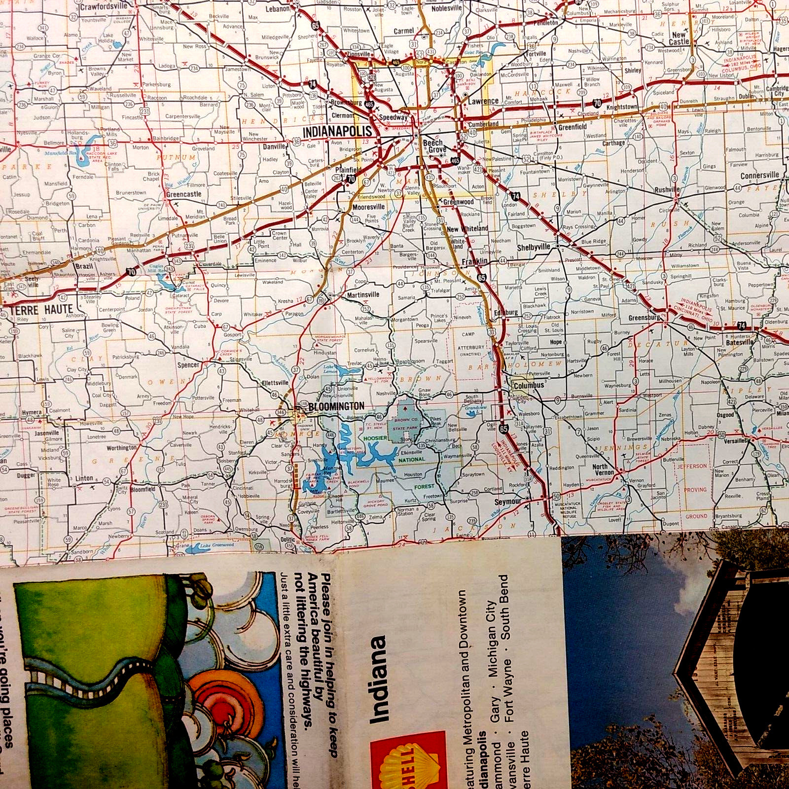 Shell Indiana Road Map Early 1970s Vintage Motor Car Travel Guide ...