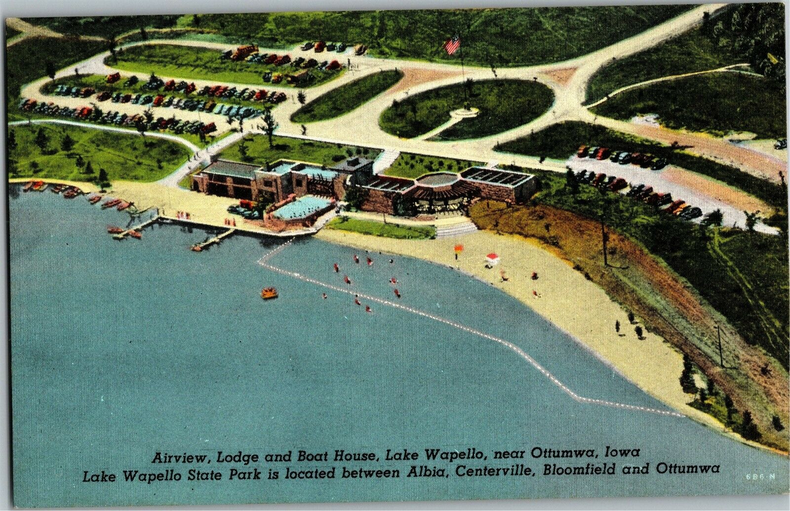 Aerial View Lodge and Boat House Lake Wapello Ottumwa IA Vintage ...