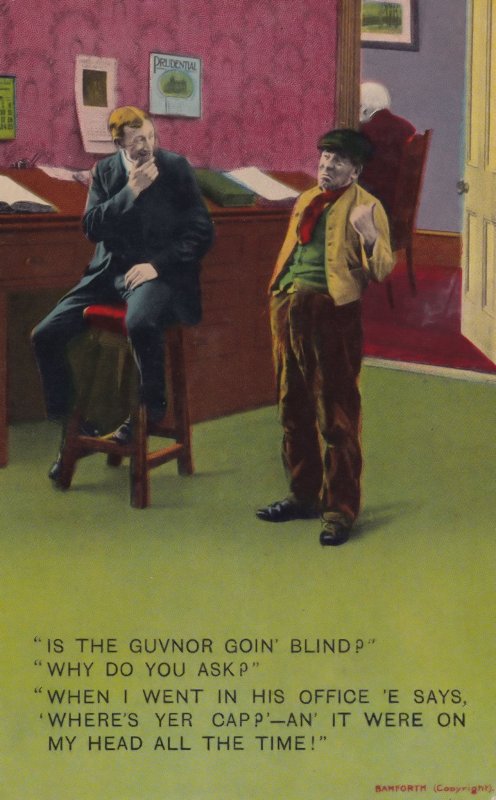 The Guvnor Has Gone Blind Cap Hat Office Antique Comic Postcard ...