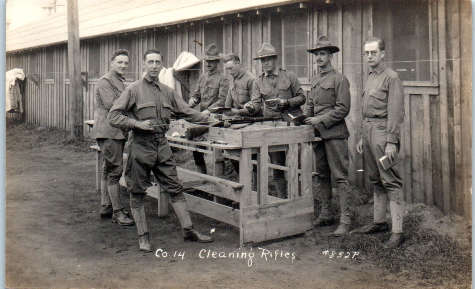 1910s US Army Company 14 Soldier Cleaning Rifle WW1 Plattsburgh NY RPPC ...