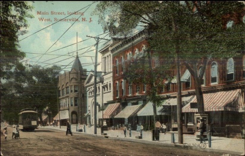 Somerville NJ Main St. West c1910 Postcard SOMERVILLE LAWNS Adv on Back ...