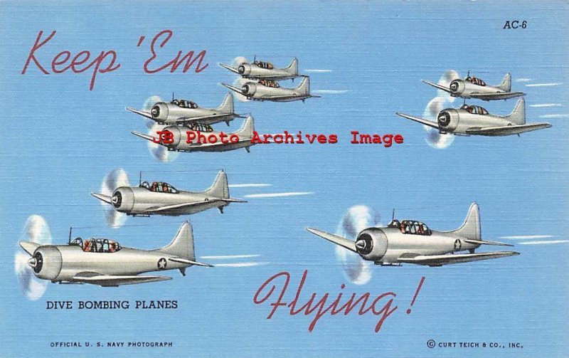 Large Letter Linen, Keep 'Em Flying, US Air Corps Series, Dive Bombing ...