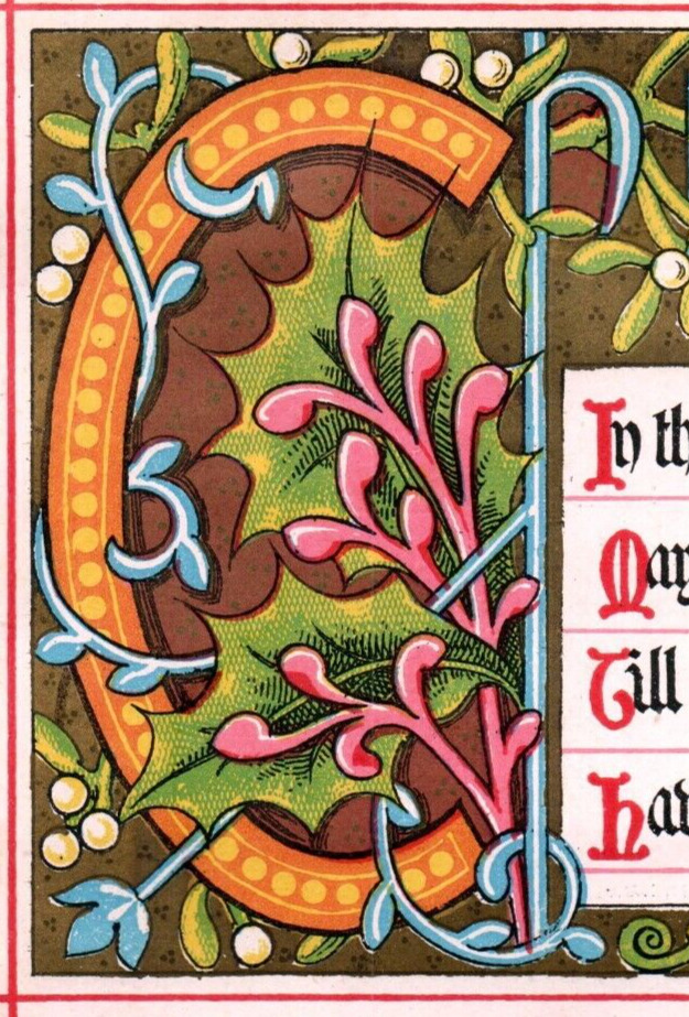 1880s Marcus Ward & Co. Christmas Greeting F. Davis Poem Colorful Vines ...