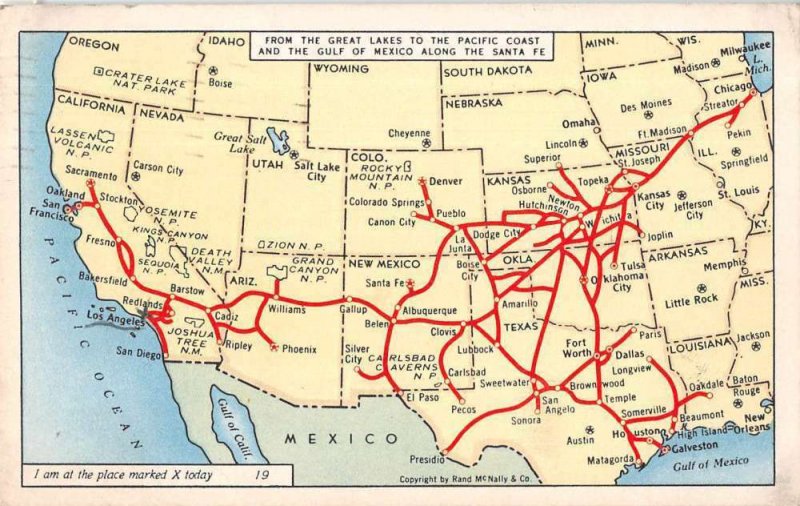 Santa Fe Railway Map of Railroad Lines Vintage Postcard AA10192 ...