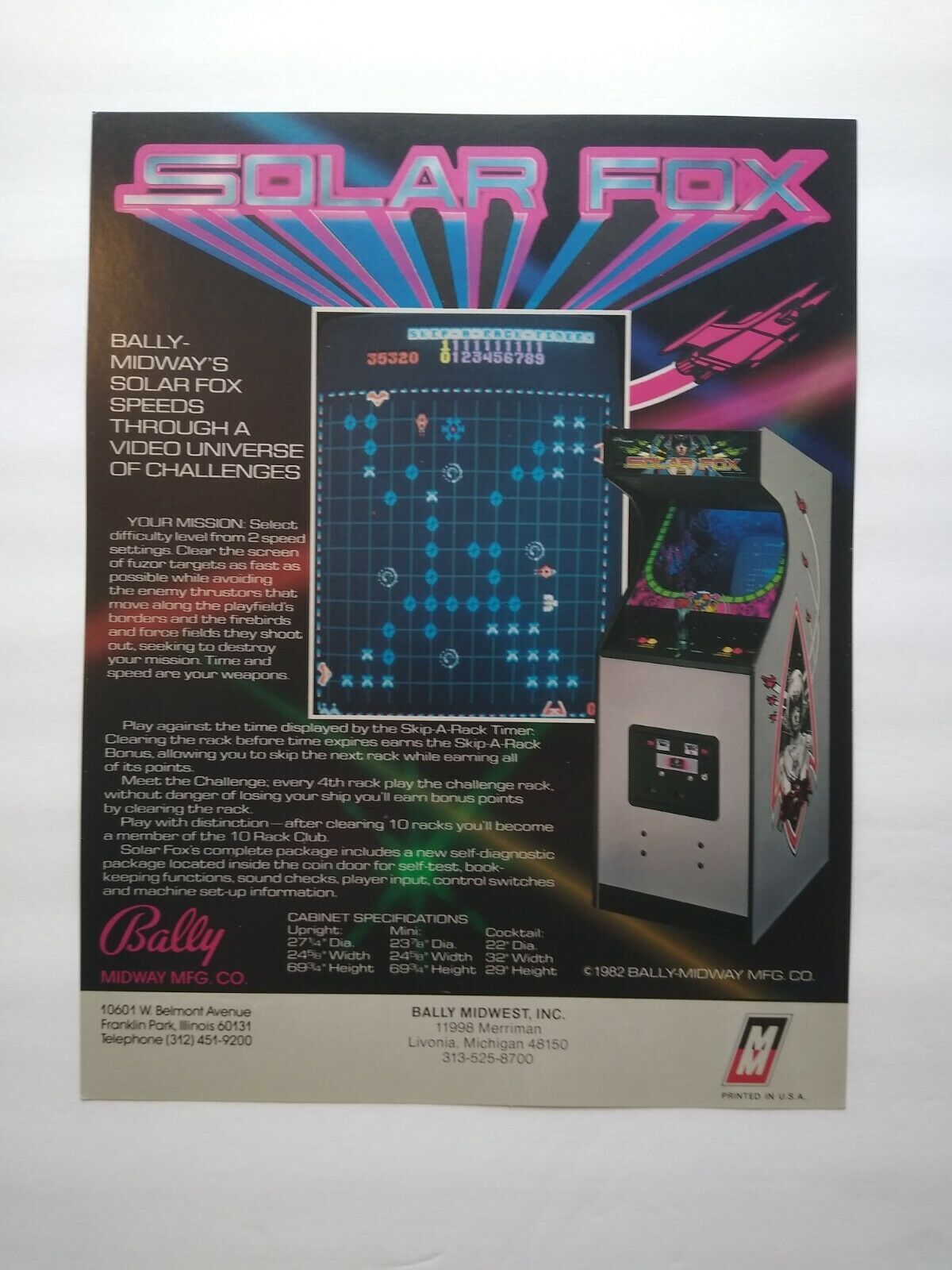 Solar Fox Arcade FLYER Original Midway 1982 Video Game Space Fantasy ...