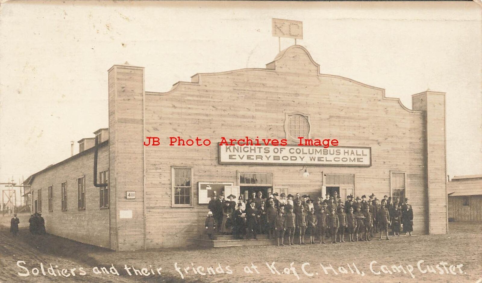MI, Battle Creek, Michigan, RPPC, Camp Custer, K of C Hall, Soldiers ...