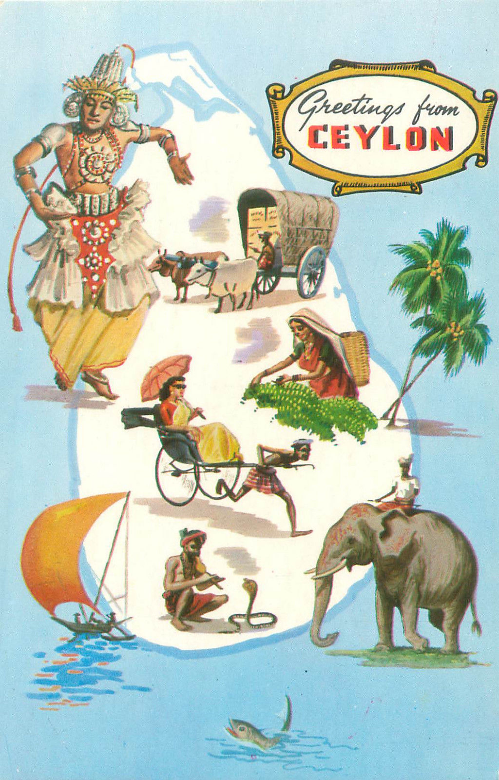 Greetings from Ceylon (Sri Lanka) Pictorial Map Pre 1972 Postcard ...