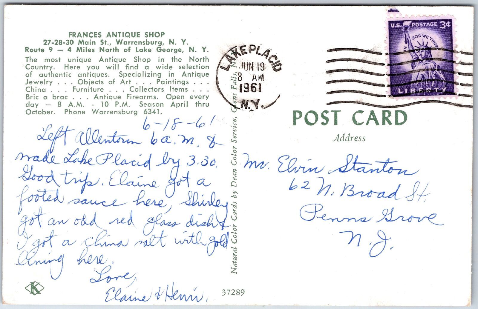 Vintage Postcard Frances Antique Shop at Lake George New York Mailed ...
