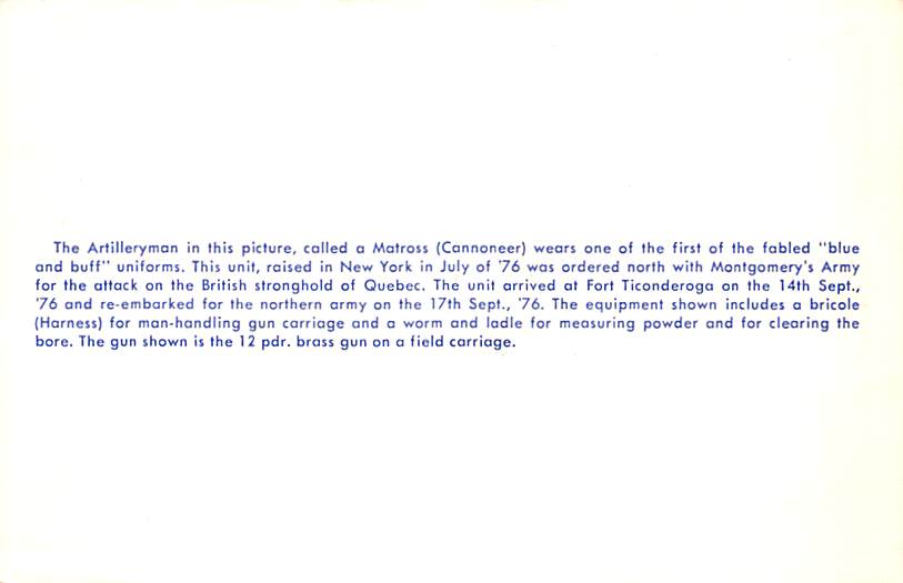 Matross New York Artillery Company Lambs, Fort Ti Sept 15, 1775 Non ...