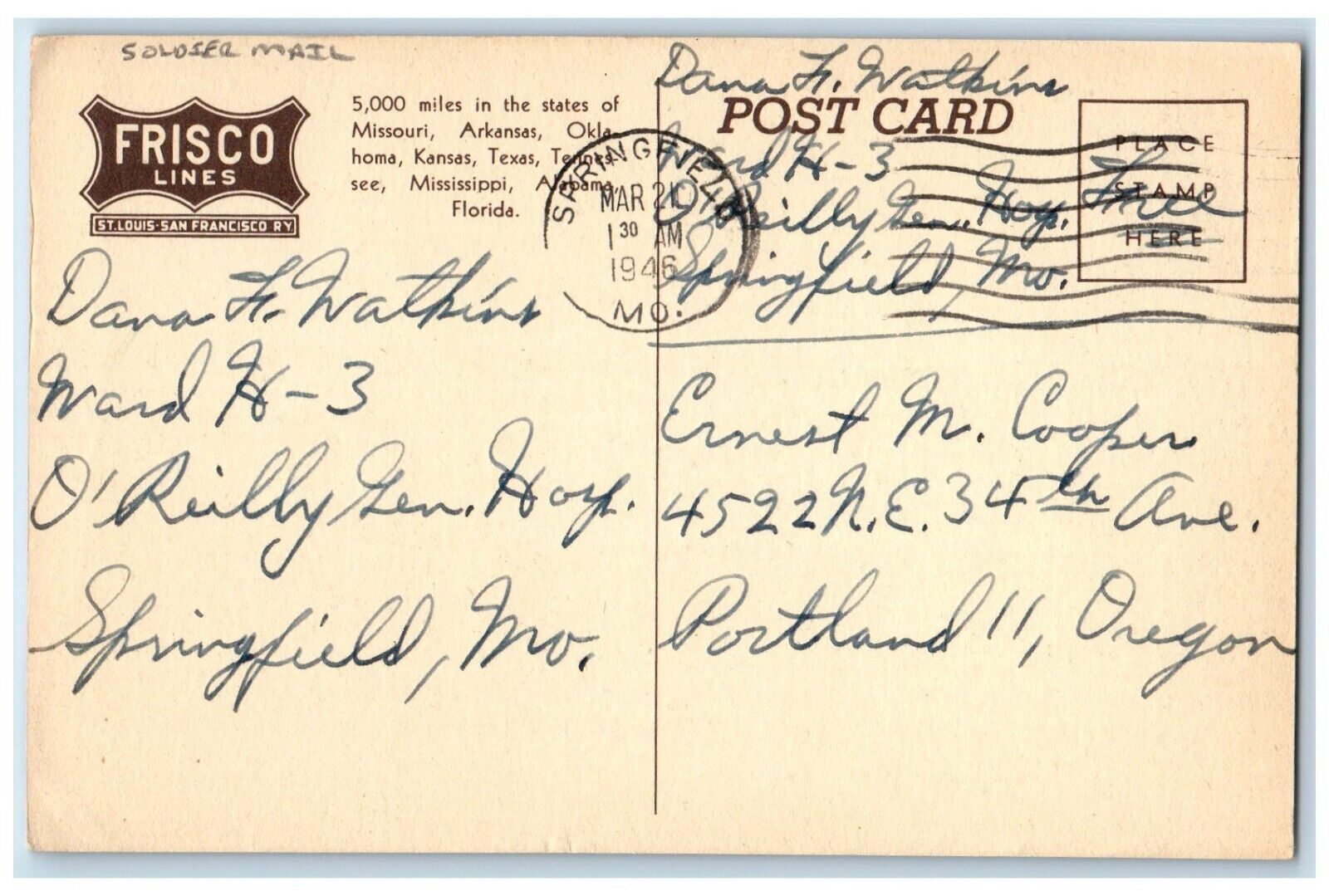 1946 Service Club O'Reilly General Hospital Ozarks Springfield Missouri ...