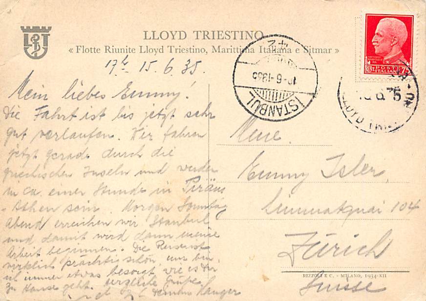 PF Carnaro June 15th, 1935 Lloyd Treistino Ship Line Ship | Topics ...