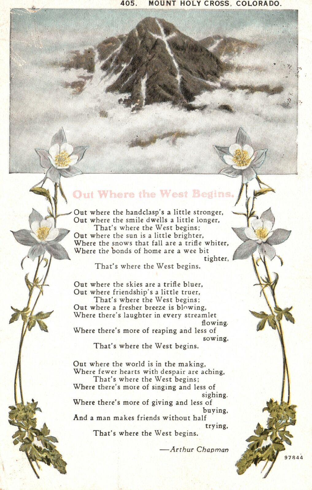 Vintage Postcard 1920's Out Where West Begins Poem By Arthur Chapman ...
