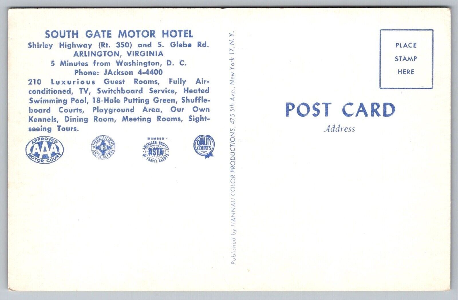 South Gate Motor Hotel Shirley Highway Arlington Virginia Vintage UNP ...