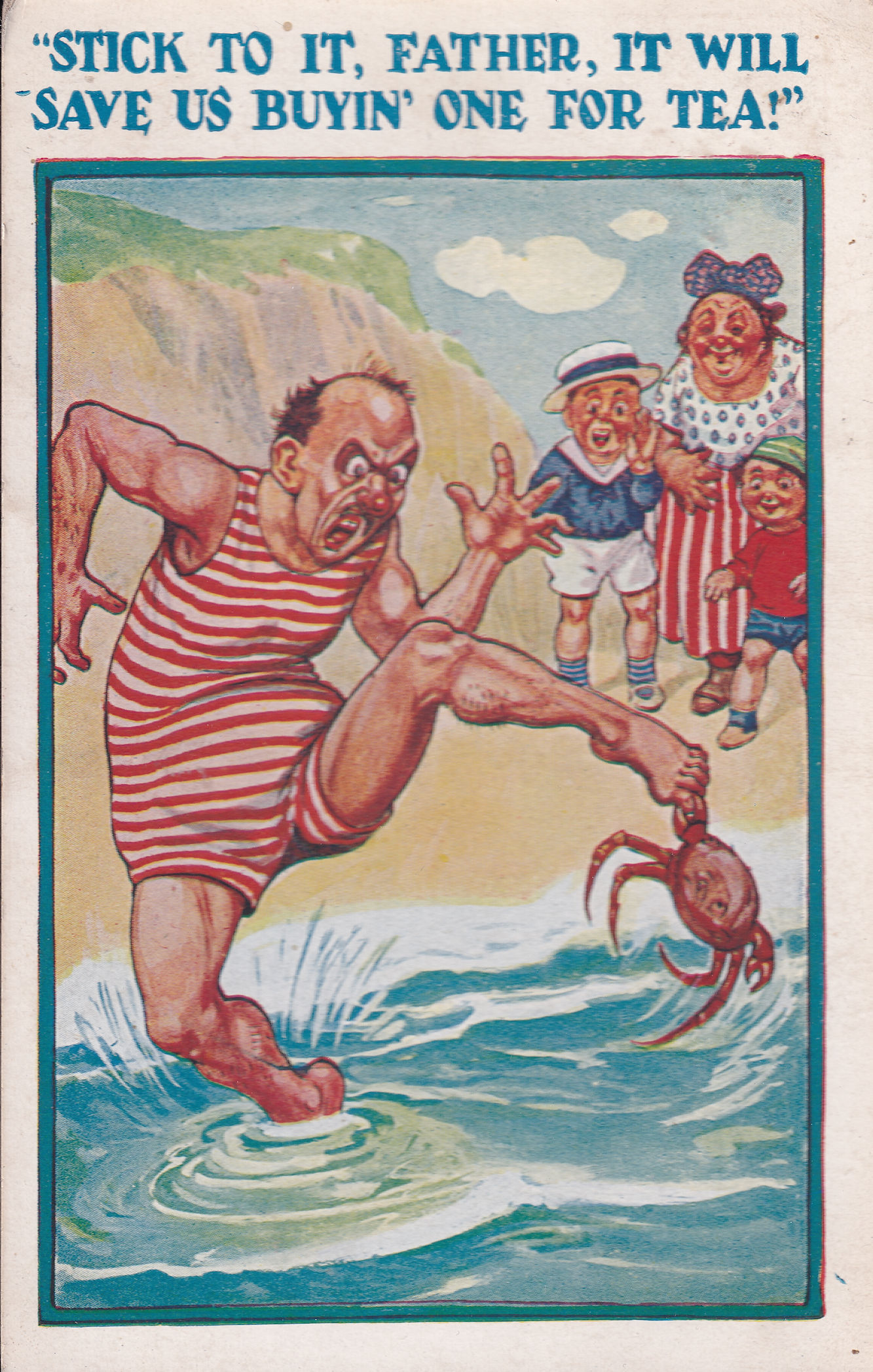 Crab Sealife Father Swimming Feet Toes Fish Bitten Old Comic Postcard ...