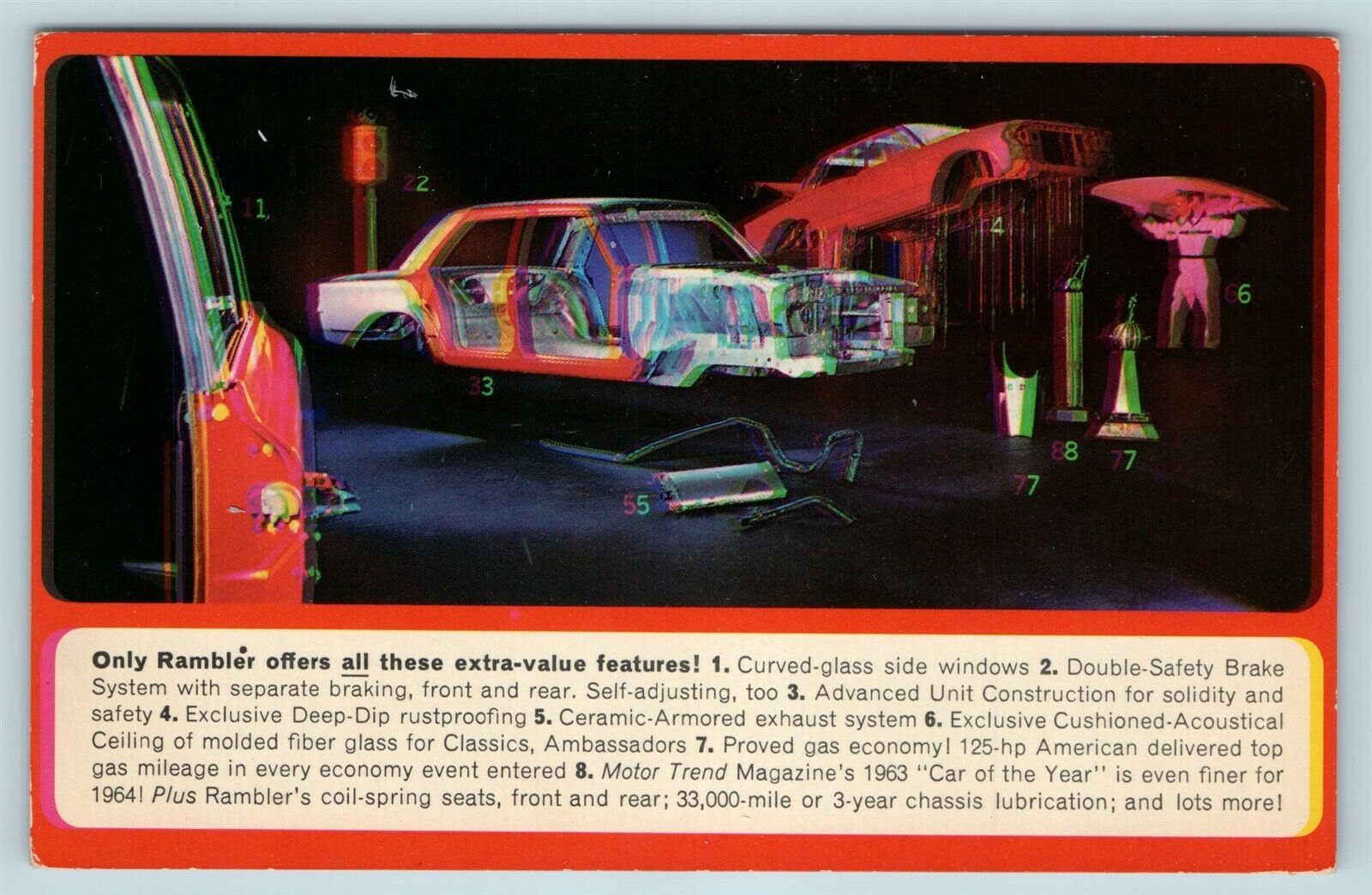 Postcard Automobile AD 1964 AMC Rambler Exploded Parts 3D or Misprinted ...