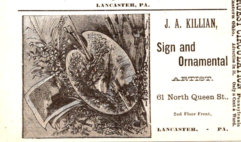 1887 J S Killian Sign And Ornamental Artist LANCASTER PA Illustrated ...