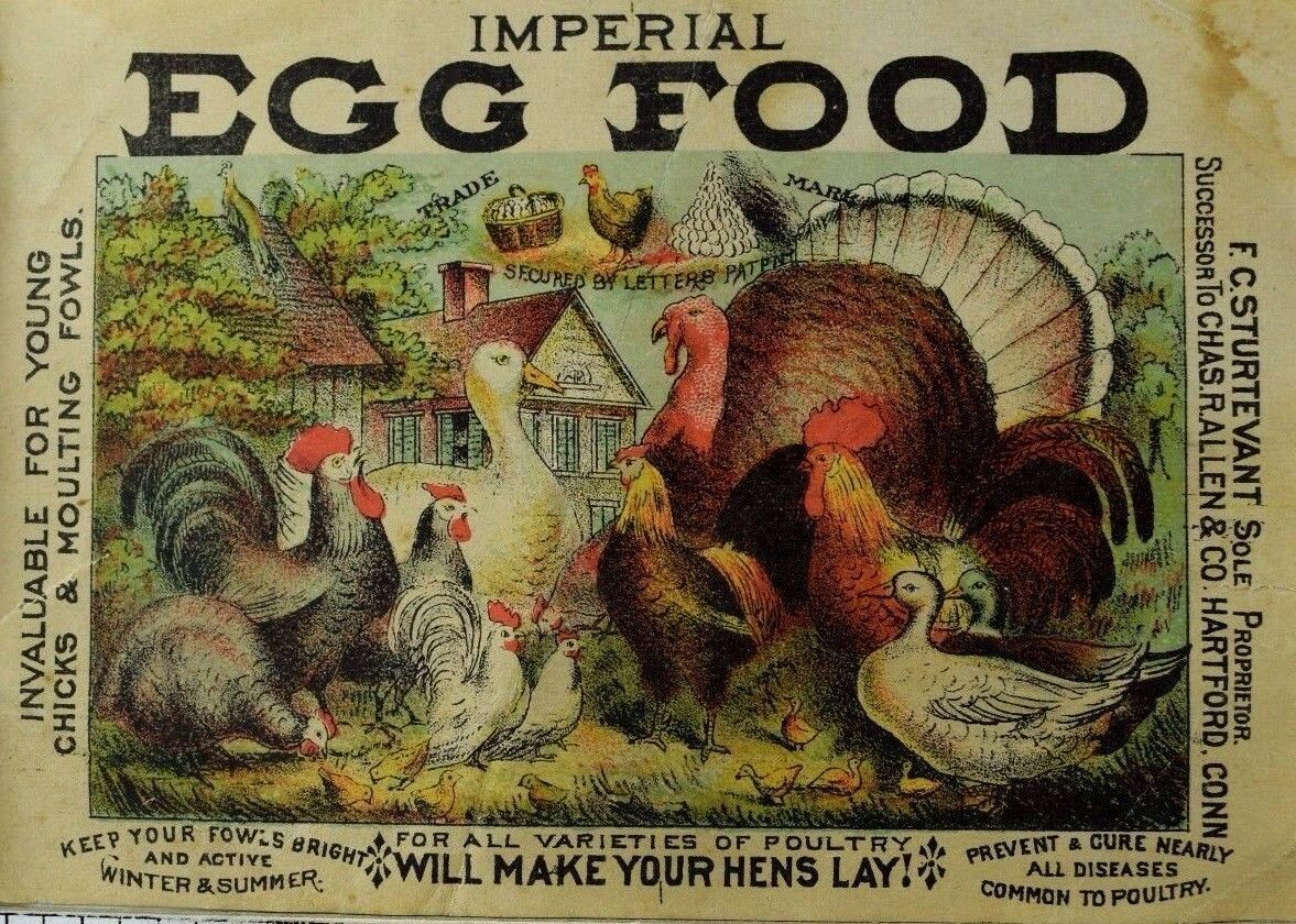 1870's-80's Card Label Imperial Egg Food For Egg-Laying Hens Turkey ...