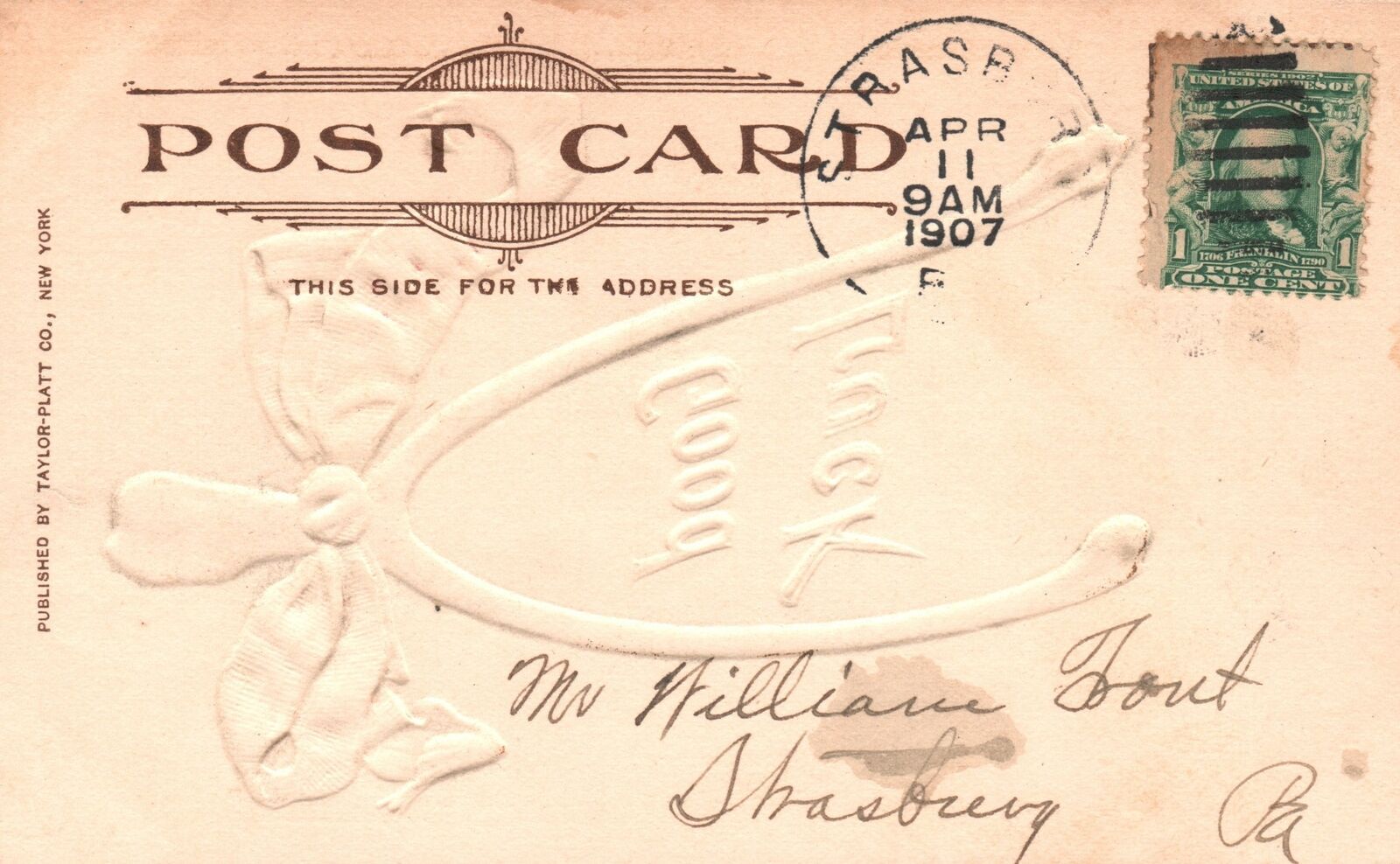Vintage Postcard 1907 Good Luck Message To Mr. William Shasburg Taylor ...