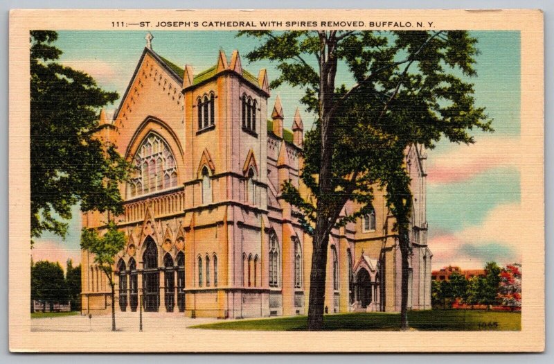 Buffalo New York St Josephs Cathedral Historic Landmark Linen Postcard ...