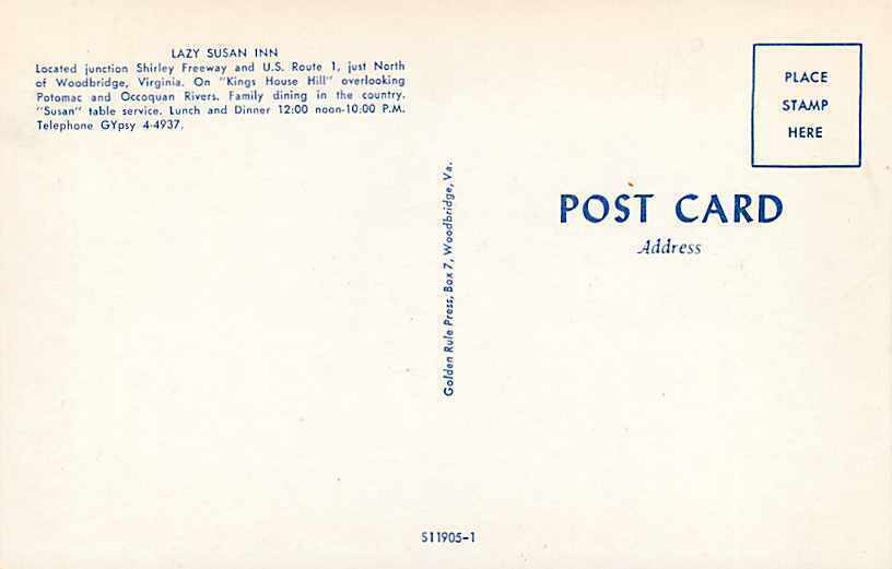 VA, Woodbridge, Virginia, Lazy Susan Inn, Map, Multi-View, GRP No ...