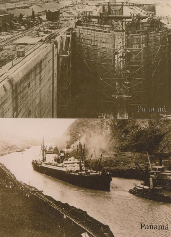 SS Ancon Ship in 1914 Panama Canal Miraflores Locks 2x Postcard s ...