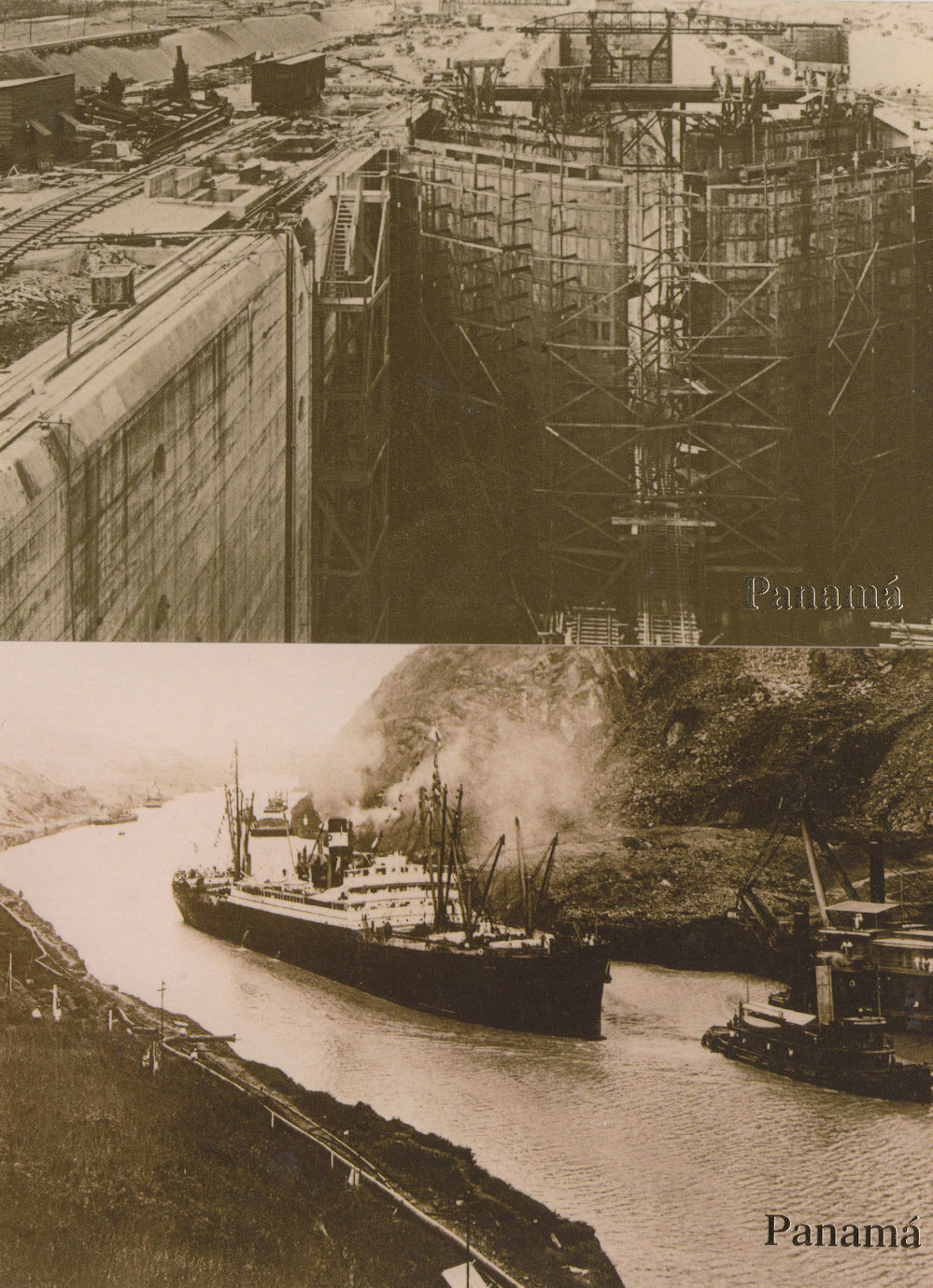 SS Ancon Ship in 1914 Panama Canal Miraflores Locks 2x Postcard s ...
