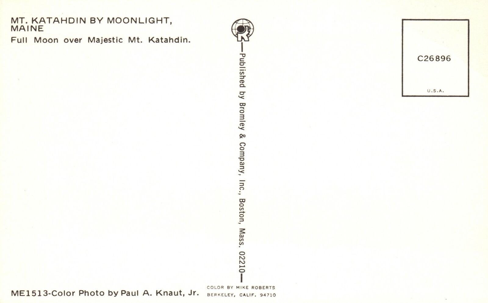 Postcard Mount Katahdin by Moonlight Full Moon Over Majestic Mountain ...