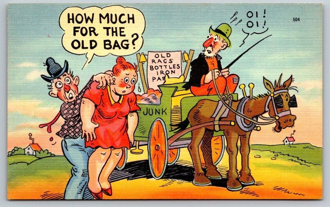 Vintage Saucy Cartoon Humor Postcard - How Much For The Old Bag | Other ...