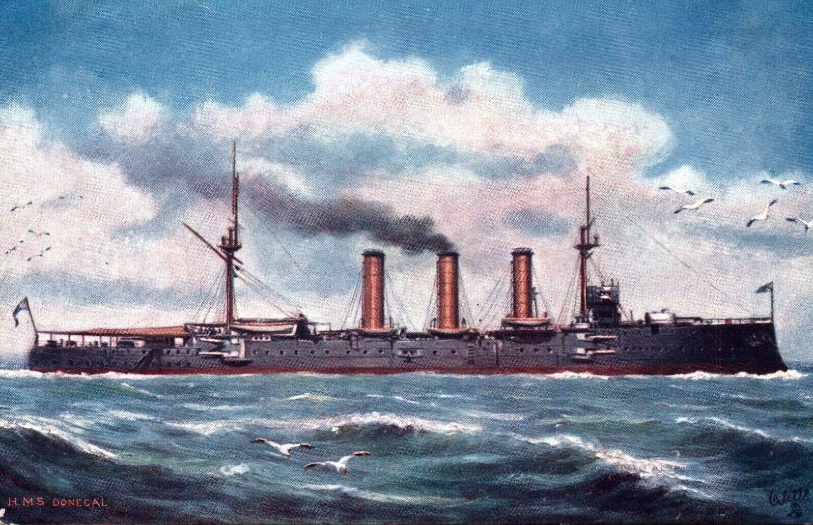 WWI British Royal Navy HMS Donegal Armored Cruiser Raphael Tuck c.1910 ...