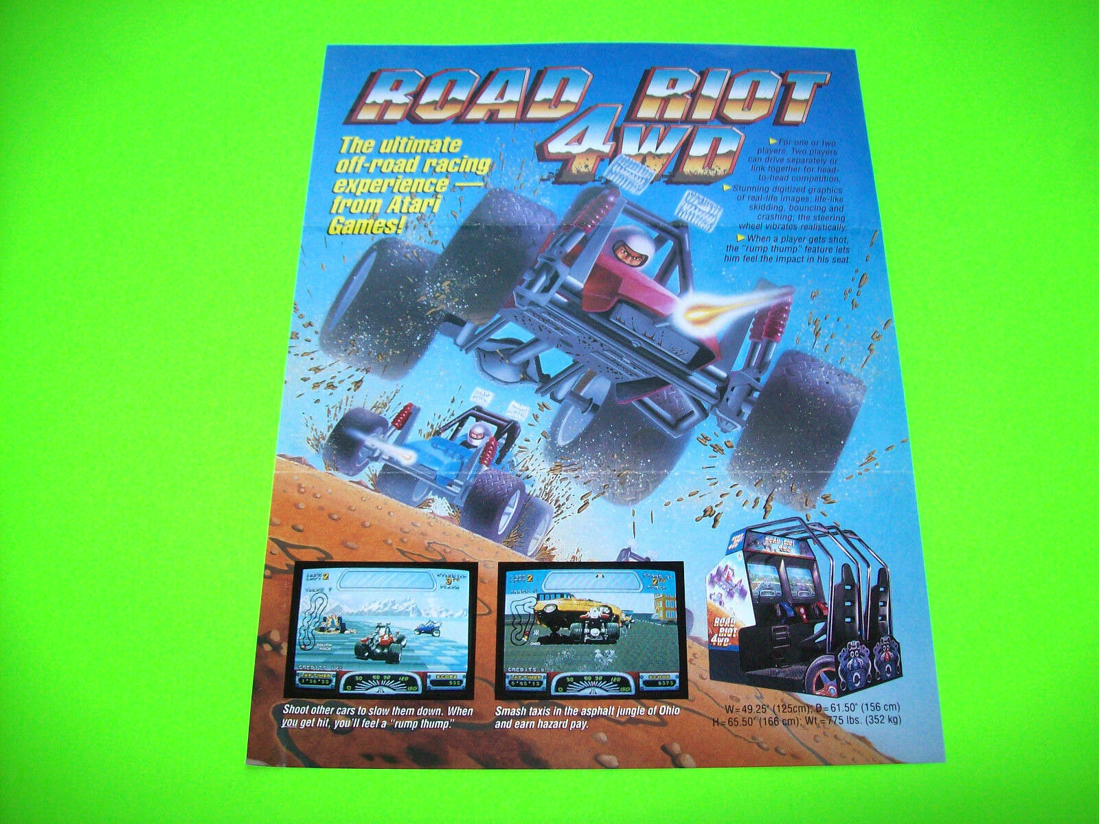 Road Riot 4WD 1991 Original Video Arcade Game Promo Sales Flyer Adv ...